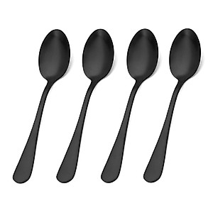 Matte Black Stainless Steel Dinner Spoons with Round Edge, Set of 4 (Matte Black Dinner Spoon, 4-Piece)