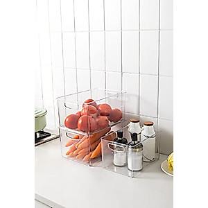 Elysolpluv Acrylic Storage Box 3 Pieces (Large, Medium And Small), Grocery Storage Box With Handle, Suitable For Refrigerator, Kitchen And Countertop Storage. (Green)