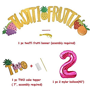 71 Packs Tutti Frutti Party Decorations Set Twotti Frutti Glitter Banner/Cake Topper Fruit Cupcake Toppers Mylar Balloons for Twotti Fruity Second Birthday Party