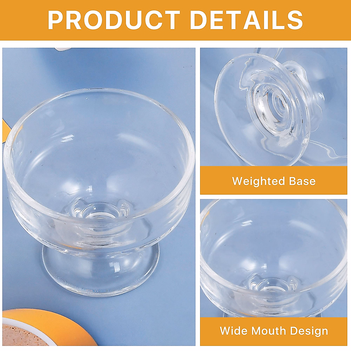 Akamino 6 Pack Glass Dessert Bowls with 3 Pack Flower Spoons, 6.5 oz Ice Cream Bowls Mini Trifle Bowl, Crystal Glass Bowls for Sundae,Fruit,Salad, Pudding, Nuts,Snack