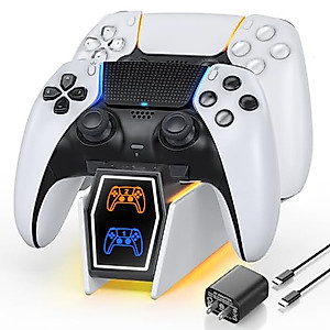PS5 Controller Charger Compatible with DualSense & Edge Controller, 2.0 H Fast PS5 Charger with 5V/3A Adapter and USB-C Cable, PS5 Charging Station with 2 Charging Options & Indicator