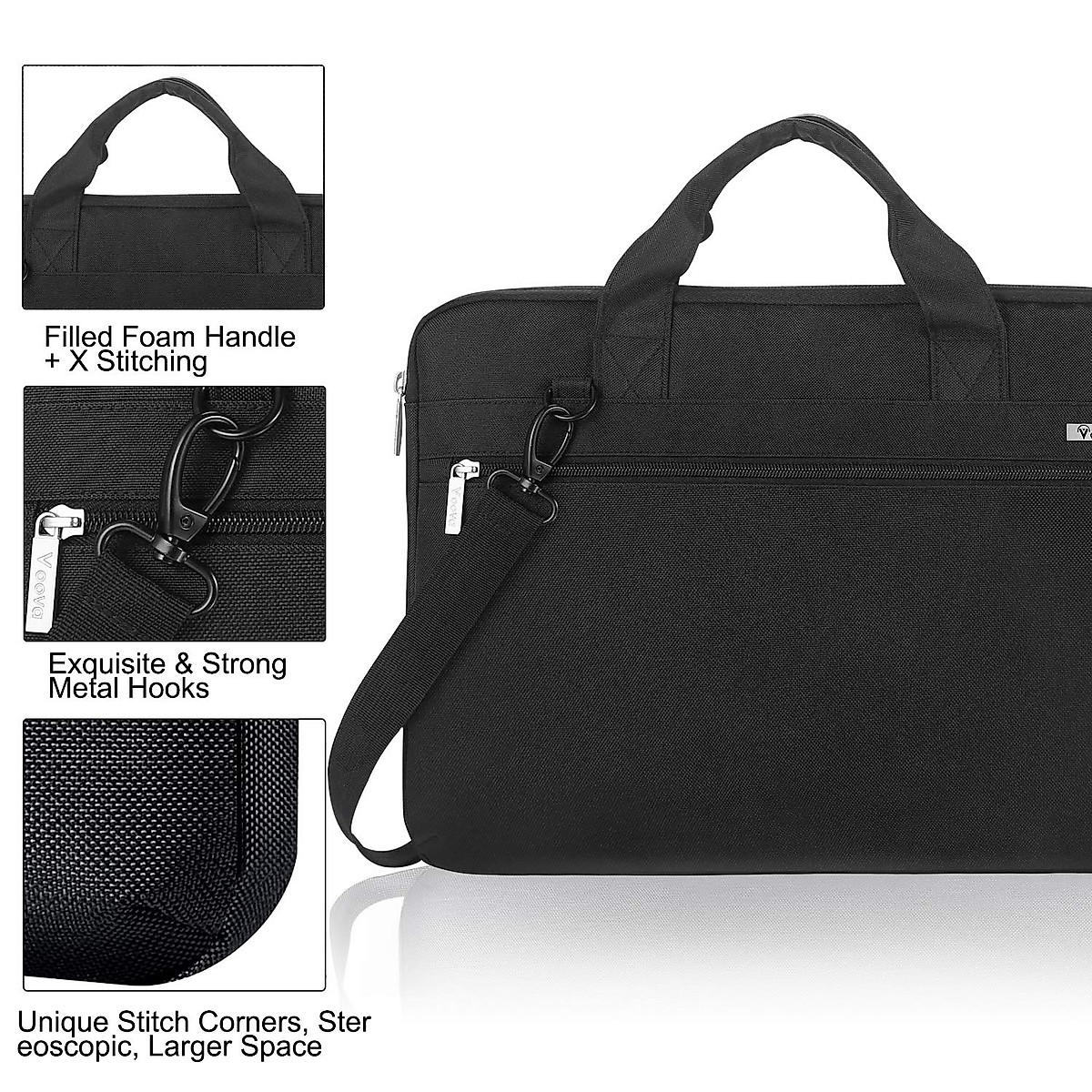 Voova Laptop Bag 17 17.3 Inch, 360° Protective Laptop Case Sleeve with Shoulder Strap Compatible with 17-18 Inch Lenovo Asus Acer Dell Hp, Waterproof Computer Bag Slim Briefcase for Men Women, Black