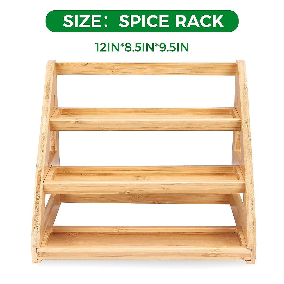 MNADSFKJ Spice Rack Organizer for Cabinet, 3 Tier Spice Rack, Bamboo Spice Organizer for Kitchen Cabinet, Pantry and Countertop Organization- Natural