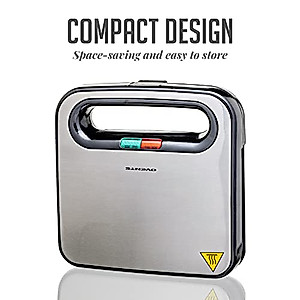 OVENTE Electric Panini Press Grill with Nonstick Plates, LED Indicator Lights, Thermostat Control, Cool Touch Handle, Compact Sandwich Maker Perfect for Cooking Breakfast, Snacks & More, Black GP0401B