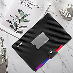 5 Pocket Expanding File Folder, Accordion File Organizer with Labels, A4 Letter Size Folders for Documents, Portable Expandable File Folder for Office School - Black