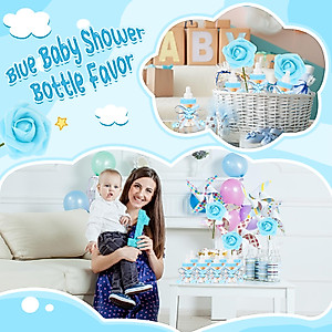 Vesici 61 Pcs Boy Baby Shower Party Favors Set, 48 Plastic Mini Angel Baby Bottles with 1 Roll Thanks Sticker 12 Artificial Roses for Newborn Baptism Baby Shower Party Decorations Gift for Guests