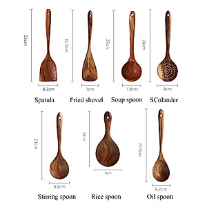Wooden Utensils Set for Kitchen, Messon Handmade Natural Teak Cooking Spoons Wooden Spatula for Nonstick Cookware (7 sets)