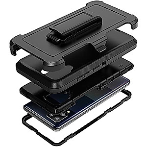 Compatible with Samsung Galaxy A42 5G Case,with Screen Protectors,Heavy Duty Rugged Shockproof Full Body Protection Kickstand Case with Belt Clip Holster for Samsung Galaxy A42 5G (Black)