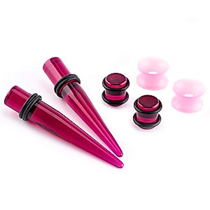 LLGLTEC Ear Stretching Kit 50 Pieces 14G-00G Ear Gauges Expander Set Acrylic Tapers and Plugs & Silicone Tunnels Body Piercing Jewelry Set(Purple)