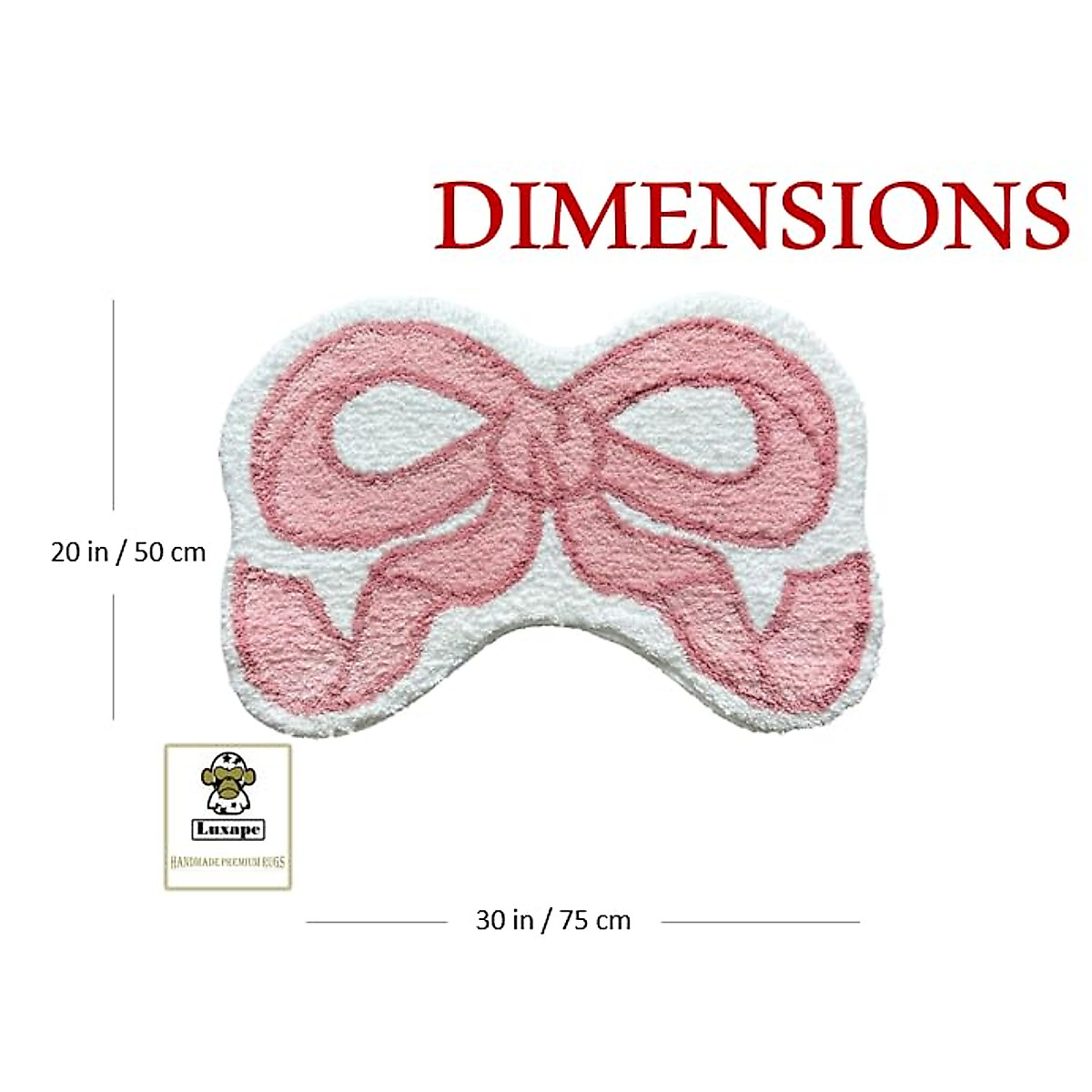 Luxape Bow Rug - Bow Shaped Rug - Handmade & Premium- 30in (75cm) - Uno Reverse Rug - Designer Rugs - Aesthetic Room Decor - Cute Room Decor Coquette bathmat Rug