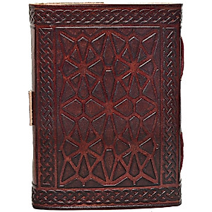 cuero 3 Moon Blue Lapiz Embossed Vintage Leather Journal | 240 Pages of Antique Handmade Deckle Edge Vintage Paper, Leather Sketchbook, Drawing Journal, Great Gift (9 inch 12 inch, brown)