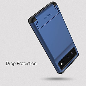 Teelevo Dual Layer Wallet Case for Google Pixel 6, Protective Case with 3-Card Storage for Google Pixel 6 - Navy Blue