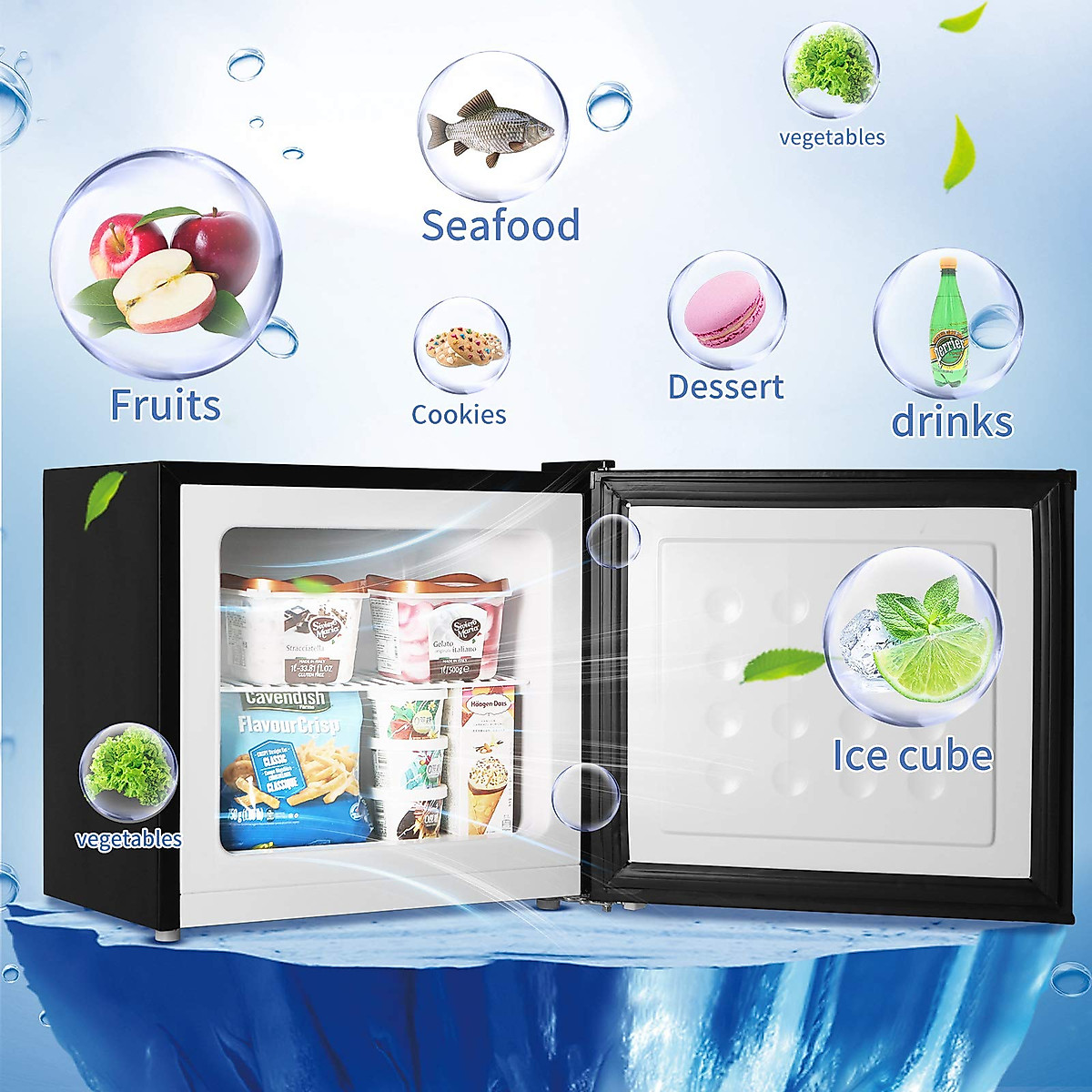 Kismile Small Freezer,Freestanding Mini Freezer with Reversible Door & Removable Shelf & Adjustable Temperature Control, Upright Compact Freezer for Apartment/Home/Office/Dormitory (Black, 1.2 Cu.ft)