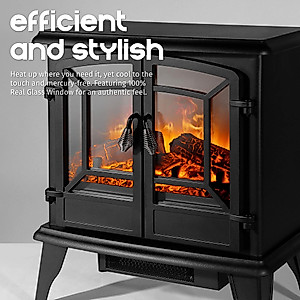 Della 19 Inch 1400W Electric Fireplace Compact Freestanding Portable Stove Heater with Realistic Wood Burning Flame Effect, for Living Room or Bedroom - Black
