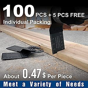COMOWARE 105 Pcs Oscillating Saw Blades - 1-3/8” Multi Tool Blades Kits Universal Oscillating Tool Blades, Fine Tooth Multitool Blades, Quick Release Saw Blades for Wood/Plastic/Soft Metal Cutting
