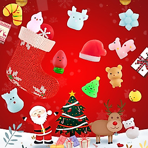 YEAH homemate 35PCS Christmas Mochi Squishy Toys, Christmas Stocking Stuffers for Kids, Squishies Party Favors Gifts Stress Reliever Toys, Treasure Box Toys for Prizes Goodie Bag Stuffers
