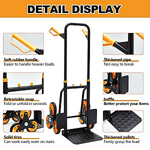 Timtin Heavy Duty Stair Hand Truck 440 Lbs Stair Climbing Cart with Telescoping Handle with 6 Wheels and Rope Stair Dolly Climber 2 in 1 Hand Truck Dolly Design for Moving, Warehouse, Logistics