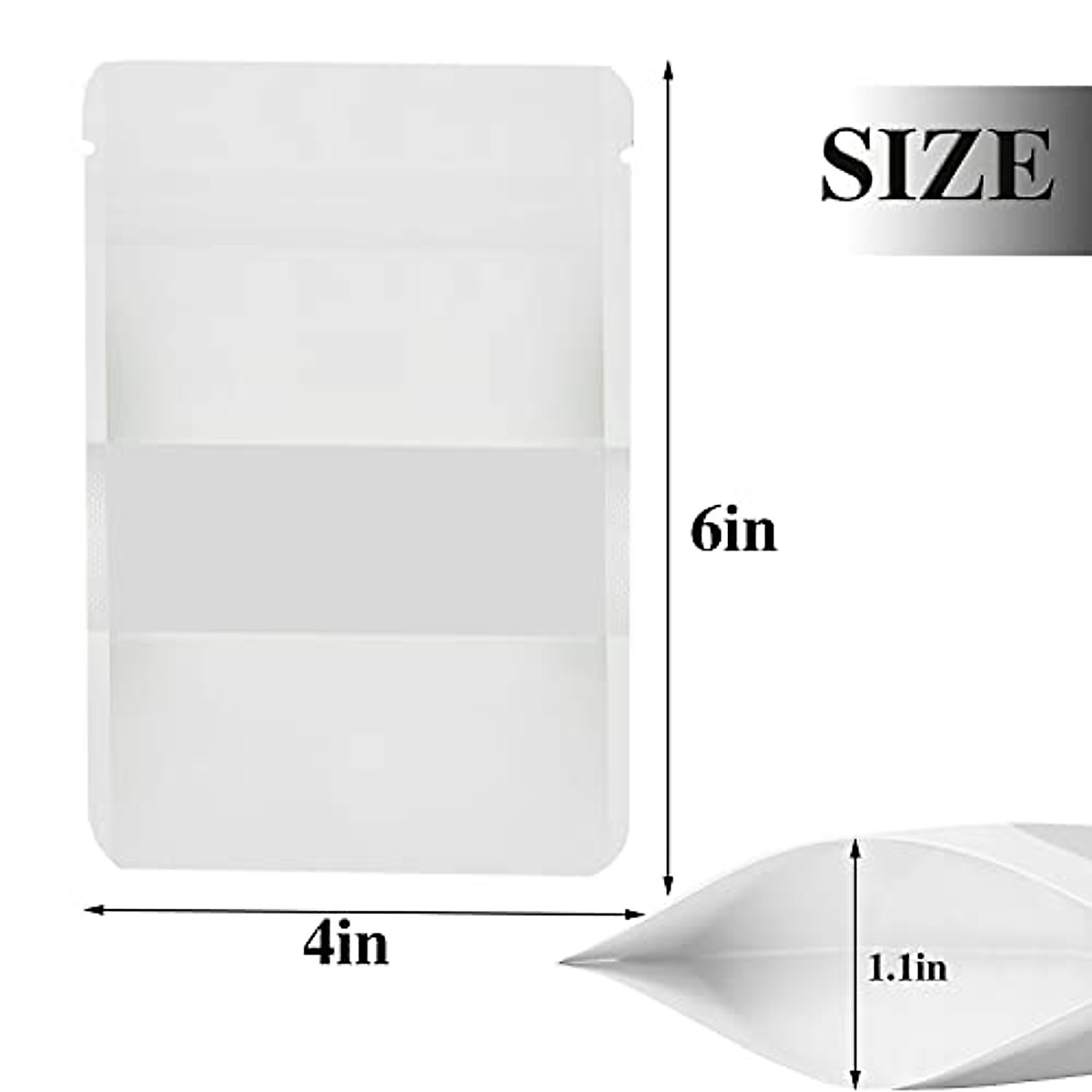 100 Pcs Resealable Bags, Stand-up Food Storage Bags with Clear Window, Sealable Zip Lock Self Sealing Bags for Packaging Products (White 4 x 6 In)