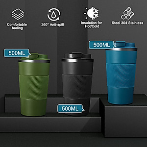 Travel Coffee Mug Spill Proof, Vacuum Insulated Coffee Mug 17oz Stainless Steel Travel Mug Double Wall Leak-Proof Reusable Coffee Tumbler for Keep Hot/Ice Coffee, Tea, and Beer