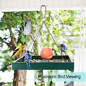Solution4Patio Homes Garden Platform Bird Feeder for Outside, Large Hanging Mesh Tray Chipmunks/Squirrel Feeder, Maximum Bird Viewing, Large Capacity, Easy to Clean & Refill, B116A00