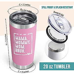 CHICKOR Gifts For Mom From Daughter, Son, Kids - Mothers Day Mom Gifts - Christmas Birthday Gift For Mama, Momma, Wife, Her, Grandma, Sister - Mom Mama Mommy Bruh Cup 20 Oz Pink Tumbler With Straw Lid