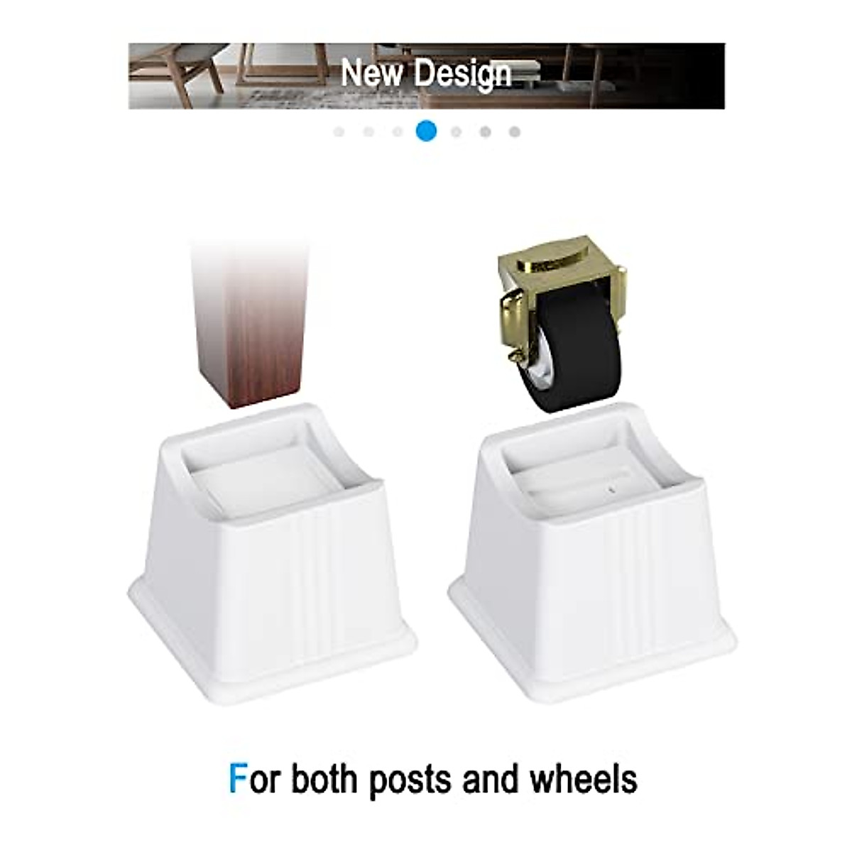 ZTON Bed Furniture Risers Elevation in Height 3" Heavy Duty Risers for Both Posts and Wheels of Furniture Sofa Bed Couch Chair Table,Support up to 2000 lbs.(4 Pack,White)¡­