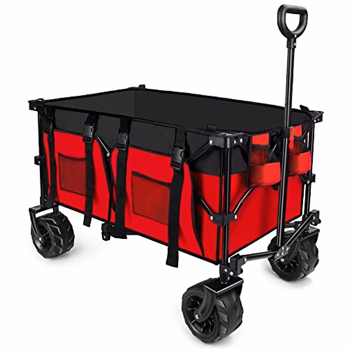 Lavacika Folding Utility Wagon Garden Carts with Wheels Heavy Duty Wagon Shopping Cart for Beach Sports Outdoor Camping Fishing BBQ (Red)