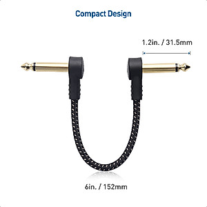 Cable Matters 8-Pack 6 Inches Braided Guitar Patch Cable (Guitar Effect Pedal Cables) with Gold-Plated Connectors in Black