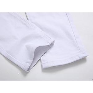 Boy's White Slim Fit Skinny Jeans Ripped Elastic Waist Pants with Zipper for Kids,White,14 Slim