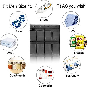 TidyMaster 2 Pack 28 Large Pockets Hanging Shoe Organizer Over The Door Shoe Rack for Closet Door Storage Shoe Holder Hanger.8+8Hooks.Imitation linen Gray