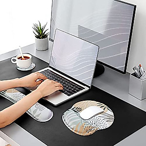 iLeadon Mouse Pad Wrist Support Keyboard Wrist Rest Set, Ergonomic Mouse Pad with Non-Slip Base for Computer Home Office + Coasters, Easy Typing & Pain Relief Mouse Mat, Tropical Leaves