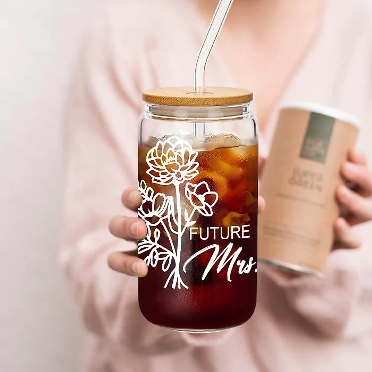 AYERMOYO Bride to Be Gifts-Bridal Shower Gifts-Engagement Gift-Engagement Gifts for Women-Engaged Gifts for Her- Bride Gifts-16 OZ Future Mrs Can Glass