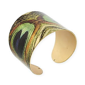 Rain Jewelry Peacock Tail Feather Wide Cuff Bracelet