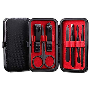Nail Clipper Set Manicure Set Black Stainless Steel Fingernails & Toenails Clippers 7 pcs Nail clippers Pedicure Kit Nail Scissors Grooming Kit with Leather Travel Case (7 Black)