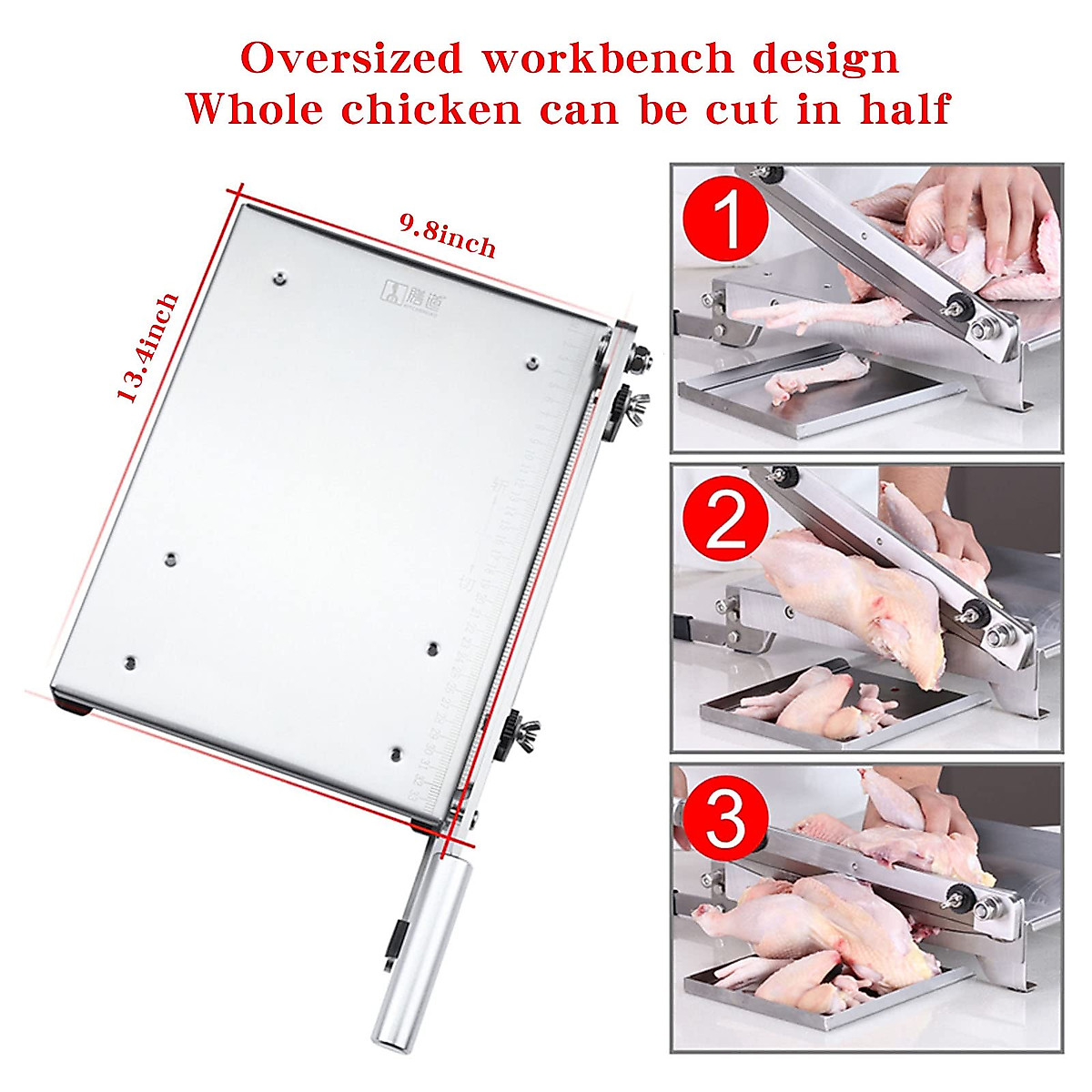 HENWAFX Manual Ribs Meat Chopper Slicer 13.5 inch Stainless Steel meat chopper for home use beef jerky slicer Frozen Meat Vegetable Food Chicken Duck and Fish Cutter (KD0288)