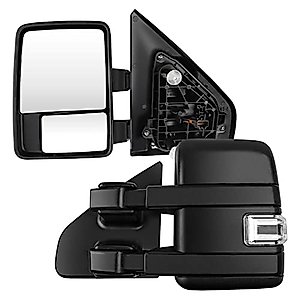 ORTUS UNI Power Heated Puddle Light turn Signal Towing Mirrors Pair (ABS,Black)