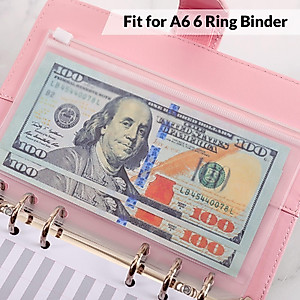 SKYDUE 12PCS Binder Pockets，A6 Size 6 Holes Zipper Cash Envelopes for A6 6-Ring Notebook Binder for School Home Office