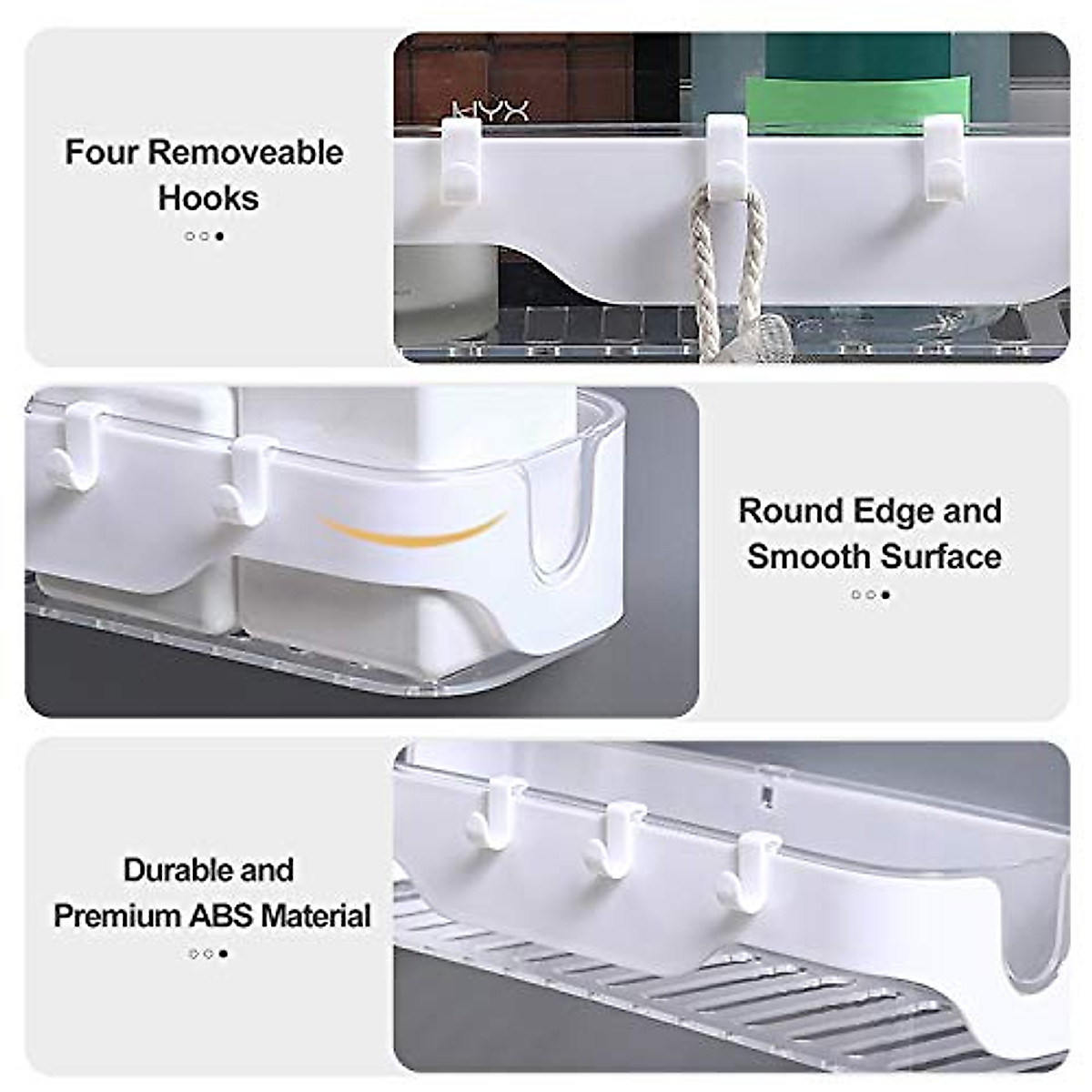 Shower Caddy Basket Shelf with Hooks，No Drilling Bathroom Shelf with Adhesive for Shampoo，Wall Mounted Bathroom Shower Storage Organizer Rack for Toilet，Kitchen Spice Rack (White)