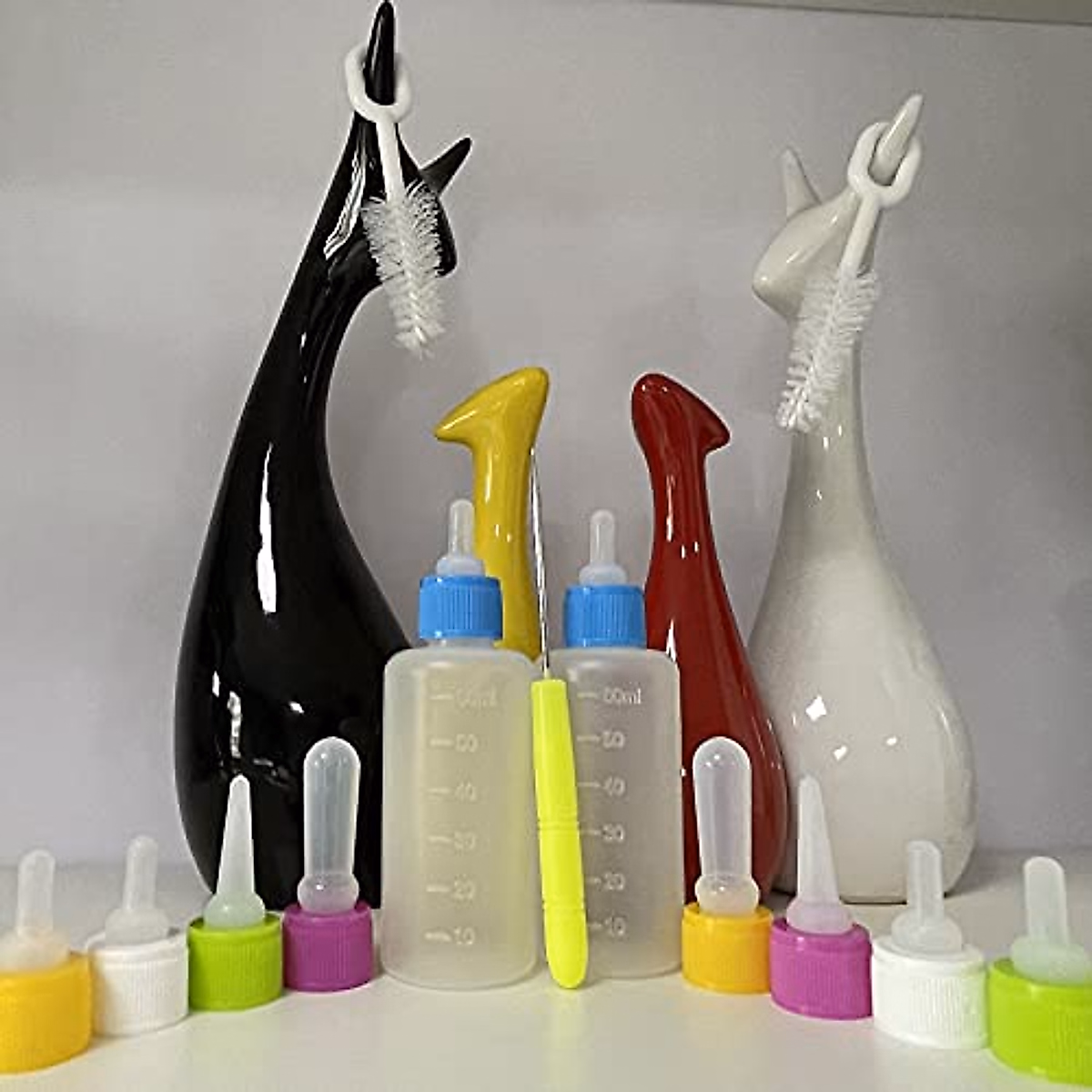 Pet Bottle Kit, Squeeze Liquid Bottle Replaceable Silicone Teat Mini Teat for Newborn Kittens, Puppies, Rabbits, Small Animals Replacement Teat Cat Feeding Bottle Feeding Tool