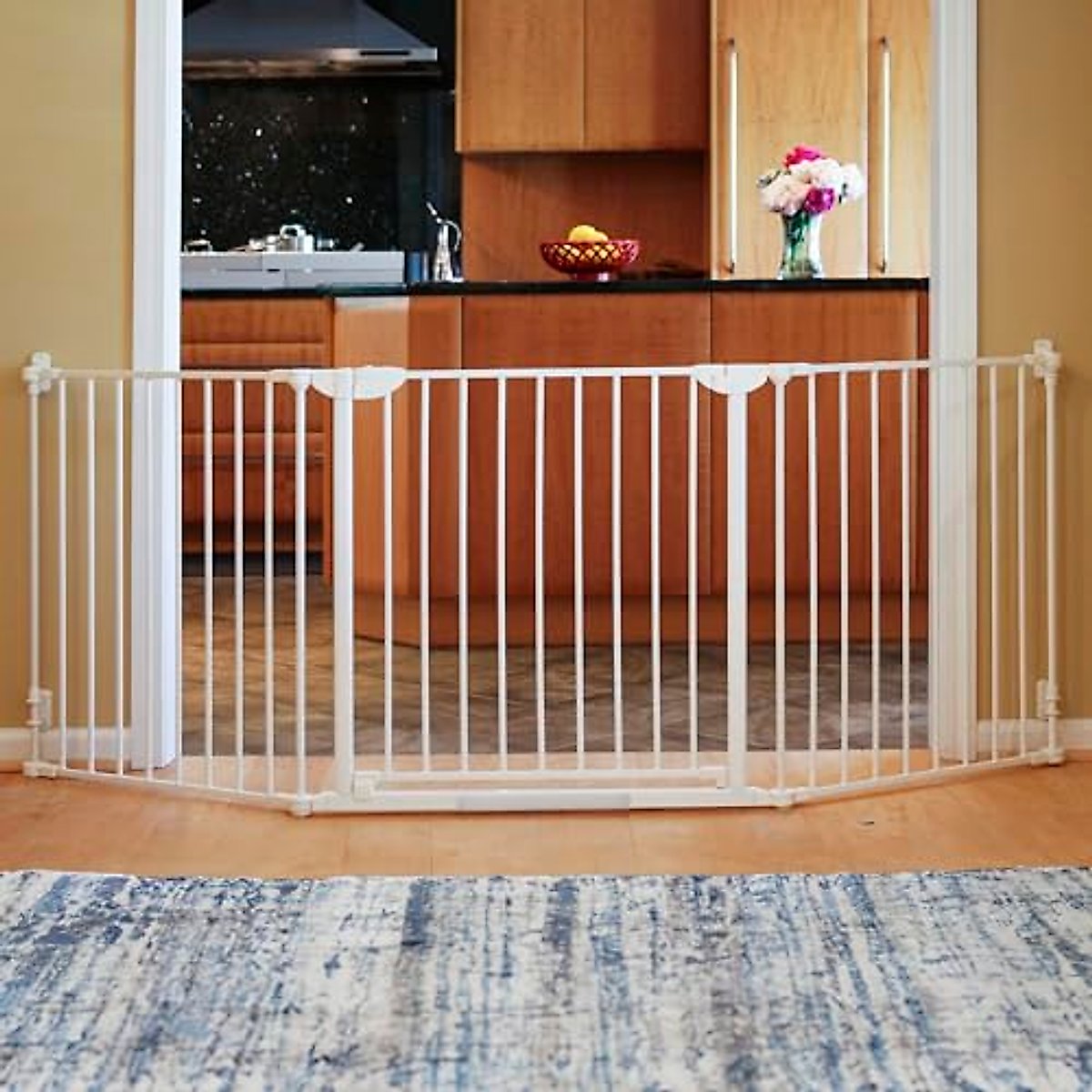 Qdos Safety Construct-A-SafeGate Customizable Extra Wide Walk-Through Baby Gate Fits 35.4”-82.7” with Included 2 Sections & Door | for Fireplaces, Large Openings or Unique Stairways | White