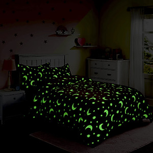 HOMBYS Glow in The Dark Comforter Set 5 Piece Twin/Twin XL with Sheets, Pink Velvet Bedding Comforter Sets for Twin Bed, Ultra Soft Down Alternative Comforter for Teenage Girls Kids, Bed in a Bag