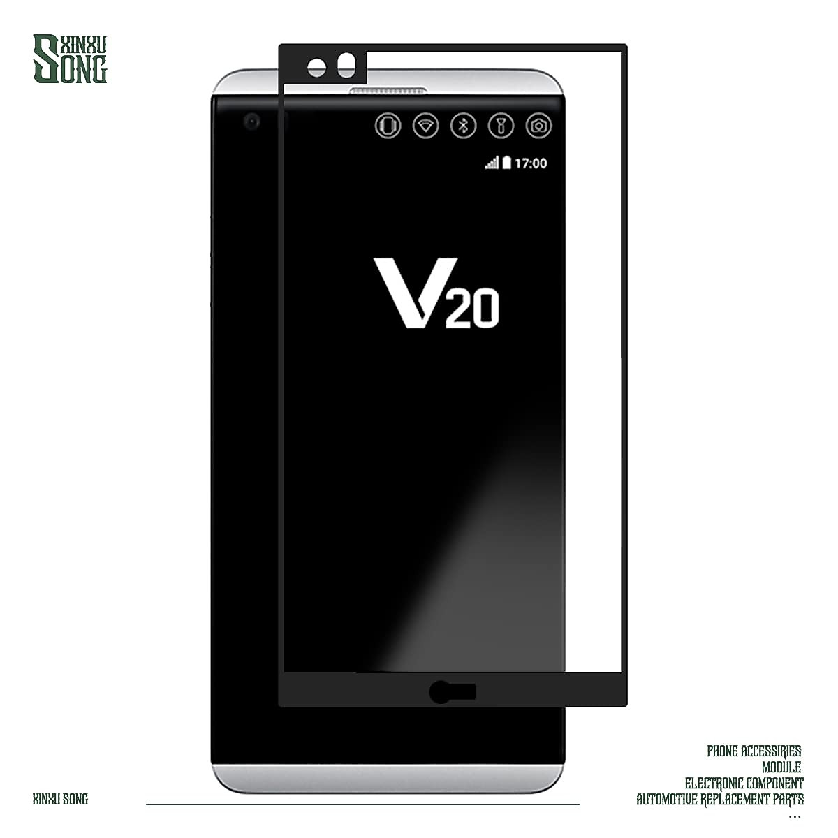 XINXUSONG 3 Pack Screen Protector for L G V20 H918 H915 LS997 US996 VS995 H990 H910 H990DS,Anti-Scratch 9H Hardness Full Coverage Silk Print Black Tempered glass Protective Film.