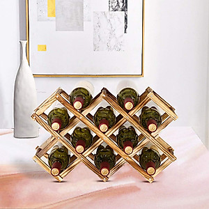 Meltset M Wooden Wine Rack Foldable Wine Holder Tabletop 3 Bottles Small Wine Storage Stand Natural Solid Wood Wine Bottle Cube Organizer Display Shelf for Home Kitchen Cabinet Bar Cellar