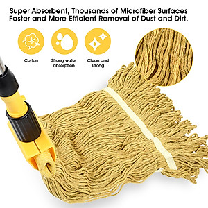 Commercial Mop, Looped-End String Industrial Mop, Heavy Duty Mops with 2 String Mop Heads for Floor Cleaning, Blue/Yellow