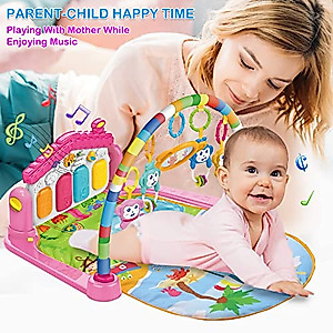 GLÜCK Baby Gyms&Play Mats-Kick and Play Piano Gym Tummy Time Padded Mat, Musical Floor Mat, Activity Piano Gym,Infant Newborn Play Mat for Babies ,Toddlers 0 to12 Months(Pink)