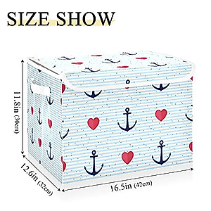 Kigai Nautical Anchor Heart Storage Baskets for Shelves Foldable Closet Basket Storage Bins with Lid for Clothes Home Office Toys Organizers