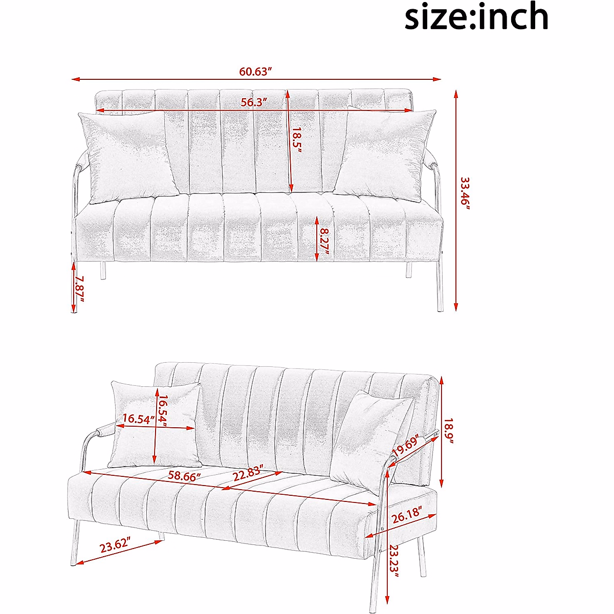 Majnesvon 61" Modern Velvet Loveseat Sofa,Upholstery Love Seat Couches with Tufted Backrest,Golden Metal Legs,Accent Sofa for Living Room Bedroom Apartment Office (Drak Grey)