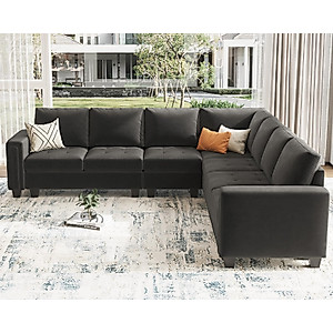 Belffin Modular Velvet Sectional L Shape Sofa Couch Oversized Convertible Sectional Sofa Couch with Reversible Chaise for Living Room Grey