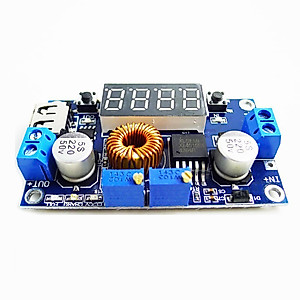 JacobsParts XL4015 5A DC-DC Buck Step Down Voltage Constant Current Converter Module Adjustable Power Regulator Board with LED Voltmeter & USB Output