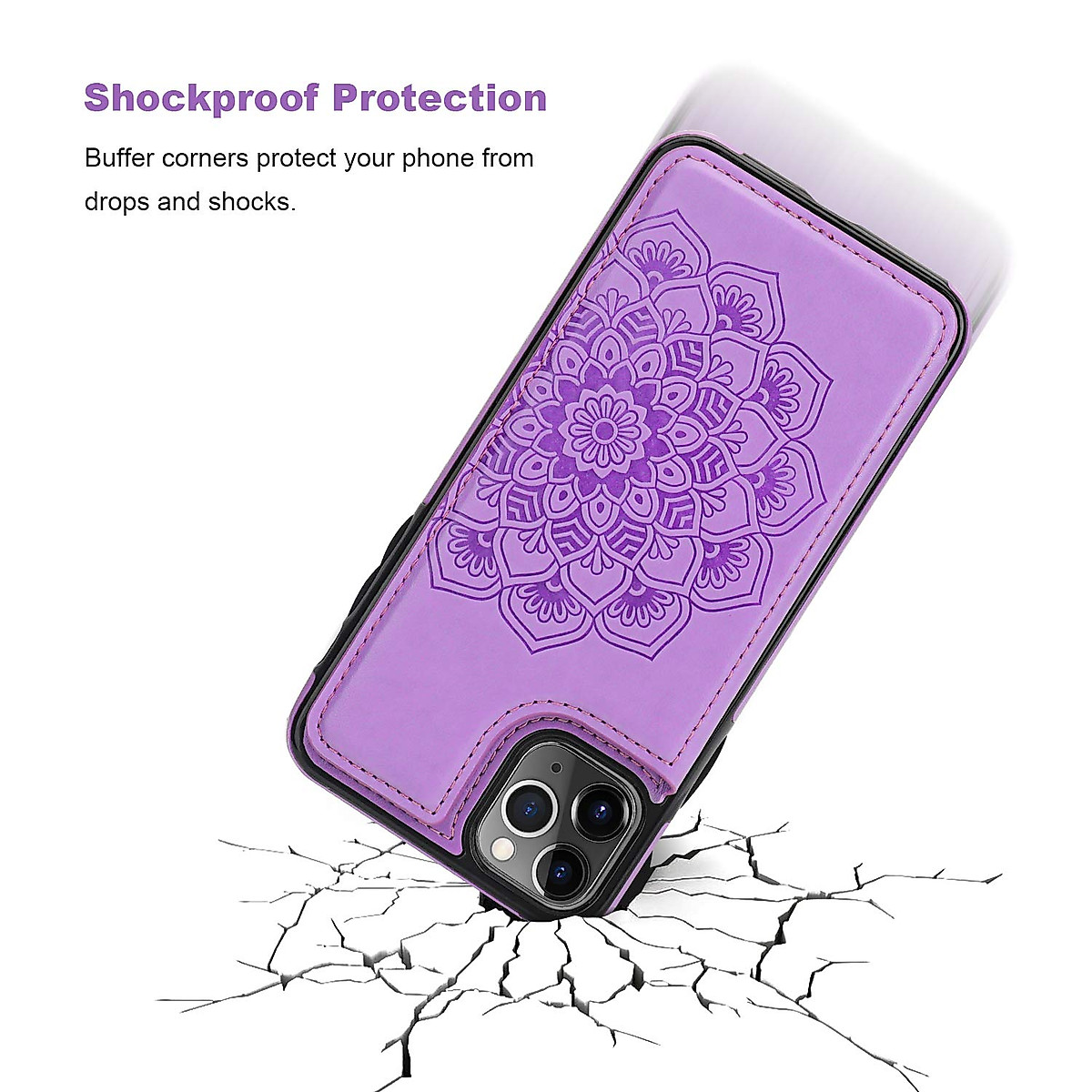Vaburs for iPhone 11 Pro Max Case Wallet with Card Holder, Embossed Mandala Pattern Premium PU Leather Double Magnetic Buttons Flip Shockproof Protective Cover for iPhone 11 Pro Max 6.5 Inch(Purple)